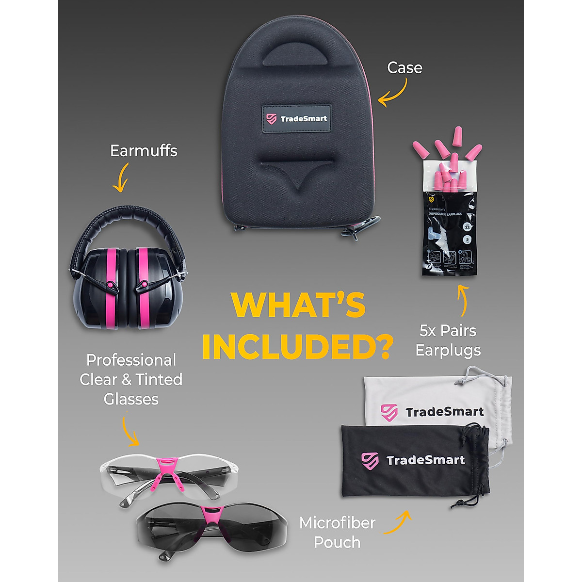 TradeSmart All-in-One Shooting Ear Protection - Comfort+ NRR 28 Earmuffs, Glasses & Earplugs + Carry Case