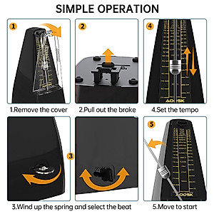 AODSK Mechanical Metronome Black Universal Metronome for Piano Guitar Violin Drums and Other Instruments Standard Loud Sound