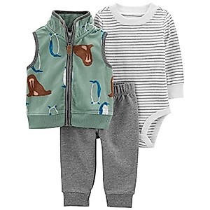 Carter's Baby Boys' 3 Piece Little Vest Set, Penguin/Walrus/Green, 12m