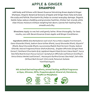 Desert Essence Green Apple & Ginger Shampoo & Conditioner Bundle - 8 Fl Ounce - Volume For Fine Hair - Natural - Deep Moisturizing - Antioxidants - Maca Root - Softer & Shinier - Smooth & Silky