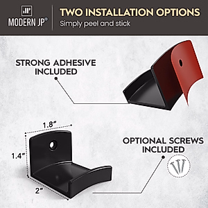 Modern JP Adhesive Hat Hooks for Wall (6-Pack) - Cowboy Hat Rack, Wide Brim Hat Organizer, Strong Hold Hat Hangers for Wall - Black