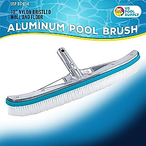U.S. Pool Supply Professional 18" Aluminum Wall & Floor Pool Brush with Nylon Bristles and EZ Clip Handle - Reinforced Curved Ends, Durable Nylon Bristles - Sweep Debris from Walls, Floor, Steps