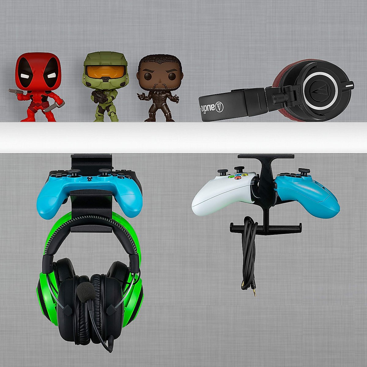 BRAINWAVZ [EOL] The Anvil - Under Desk/Shelf Dual Gamepad Controller & Dual Headphone Hanger Holder Stand - Designed for Xbox ONE PS4 PS3 PS5 Dualshock DualSense HyperX PC Steelseries Razer [EOL]