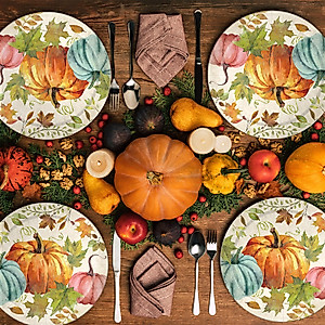 AnyDesign 40Pcs Thanksgiving Fall Paper Plates Watercolor Pumpkins Round Disposable Plates Retro Pumpkin Harvest Design Plates for Fall Theme Party Holiday Banquet Dinnerware Supplies