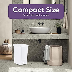 Superio 10.5 Gallon Slim Step On Pedal Plastic Trash Can, Waste Bin for Under Desk, Office, Bedroom, Bathroom- 42 Qt Beige 2 Pack (White)