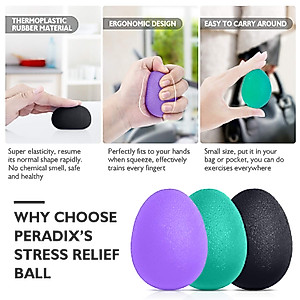 Peradix Hand Grip Strength Trainer, Stress Relief Ball for Adults and Kids, Wrist Rehab Therapy Hand Grip Equipment Ball Squishy Tools - Set of 3 Finger Resistance Exercise Squeezer