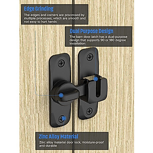 MeBantoo 90/180 Degree Flip Barn Door Lock, Protect Privacy - Security Sliding Door Latch, Small Gate Latches Hardware for Barn, Garden, Bathroom, Cabinet, Window (Black-1PC)