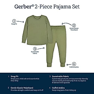 Gerber Unisex Baby Toddler Buttery Soft 2-Piece Snug Fit Pajamas with Viscose Made from Eucalyptus, Olive, 3T