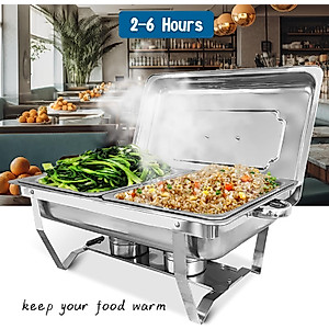 Jacgood Chafing Dish for Buffet, 4 Pack Stainless Steel Chafing Servers Food Warmer Sets with 8QT Half Size Food Pan for Kitchen Party Banquet Dining
