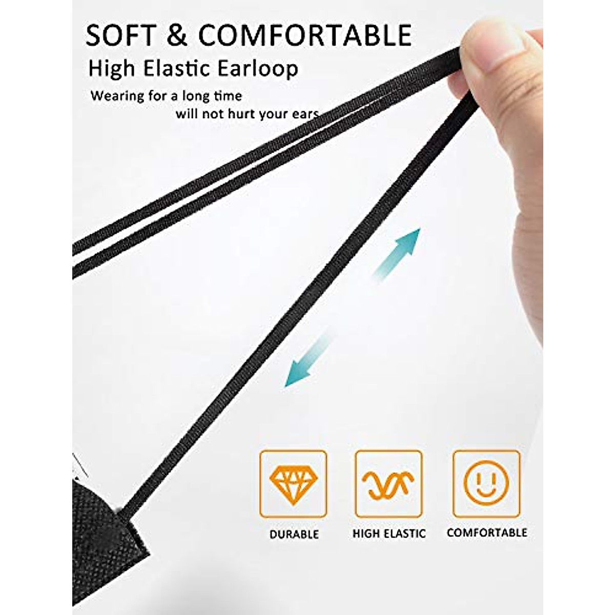 Pack of 50 Disposable Face Mask 3-Ply Breathable & Comfortable Safety Mask, Protective Masks for Indoor and Outdoor - Individually Wrapped (Black Mask)