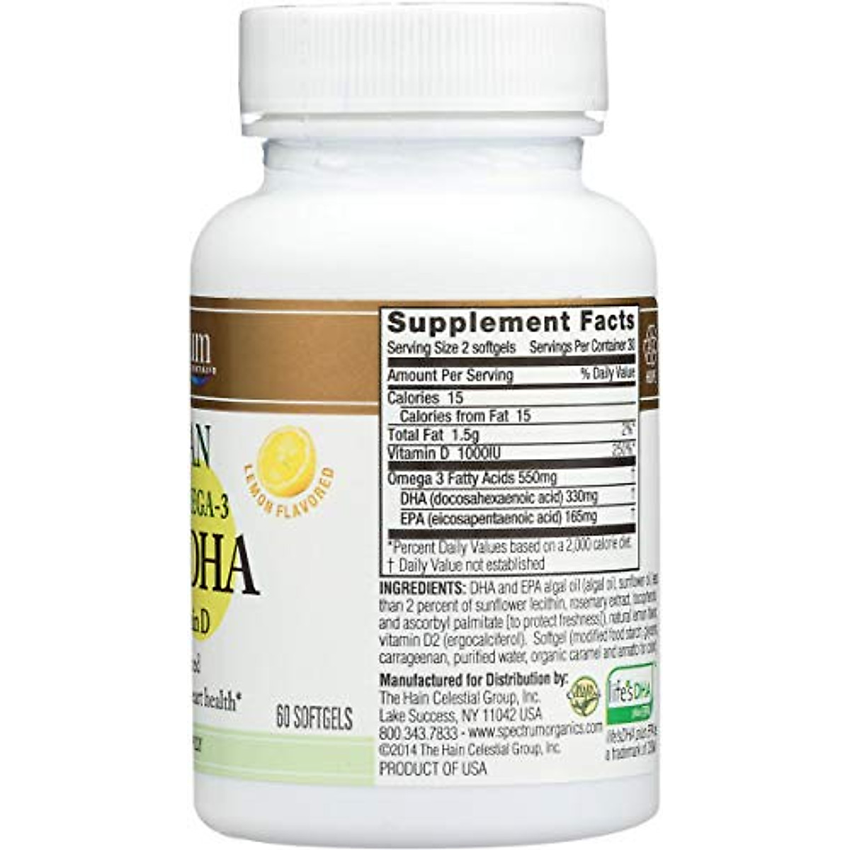 Spectrum Essentials Soft Gels, Vegan Ultra Omega-3 EPA and DHA with Vitamin D, 60 Count