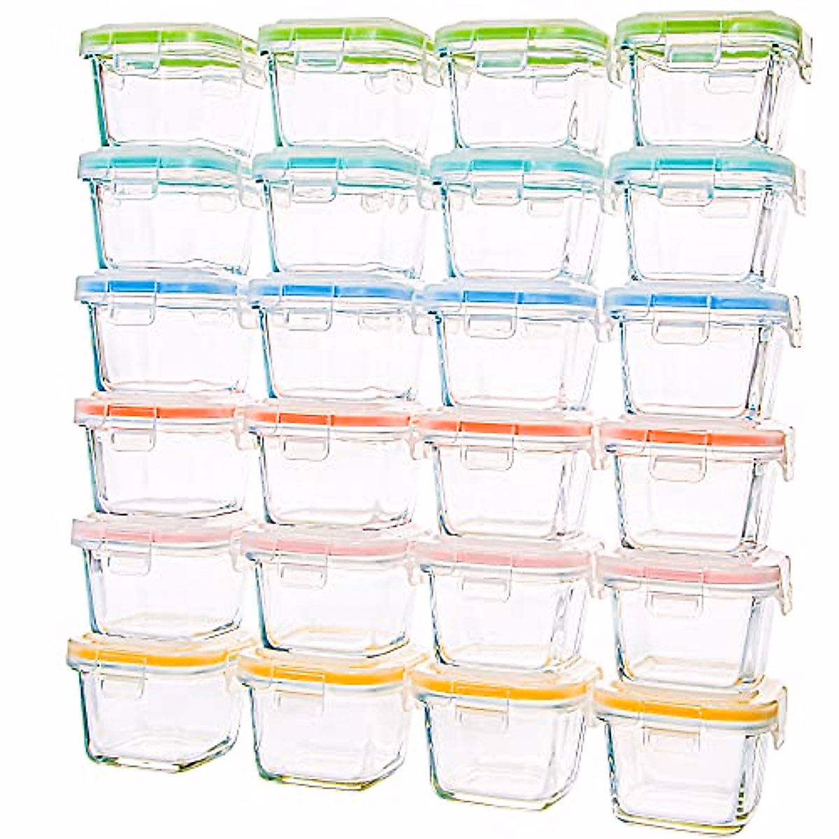 YARYOUNG 24 Pack 5oz Small Glass Food Storage Containers, Tiny Food Containers with Locking Lids Leak-proof, Glass Food Jars for Storing and Freezing food, Oven & Dishwasher Safe, BPA Free, Square