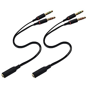 QDiShi 2Pcs Headphone Splitter Cable for Computer 3.5mm Female to 2 Dual 3.5mm Male Headphone Mic Audio Y Splitter Cable Smartphone Headset to PC Adapter, Shockproof and Interference Proof (Black)