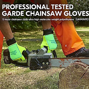 Vgo... Chainsaw 12-Layer Saw Protection on Both Hands Cow Leather Gloves (1 Pair,Size L, Hi-Viz Green, CA9760)