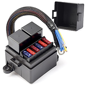 Pre-Wired Fuse Relay Box with 2 Relay Slots and 6 ATC/ATO Fuse Holder, 2 4Pin 80A Relays and 6 ATC ATO Fuses, Universal Waterproof Relay Fuse Block for Automotive Car Truck Boat Marine RV