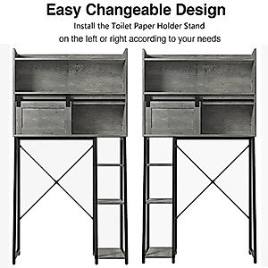 Furniouse Over The Toilet Storage Cabinet with Toilet Paper Holder Stand, Mass-Storage Over Toilet Bathroom Organizer with Sliding Barn Door, Space-Saving Toilet Rack, for Bathroom, Restroom, Laundry