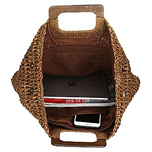 Women's Straw Tote Bag Handbags Beach Bag Exquisite Woven Fashion Large Rectangle Top Handle Bag Shopper Bag (Khaki)