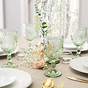 WHOLE HOUSEWARES | Coloured Green Vintage Wine Glass Goblet | 8.5 oz Embossed Design | Wedding, Party Glass Set of 6 (Green)