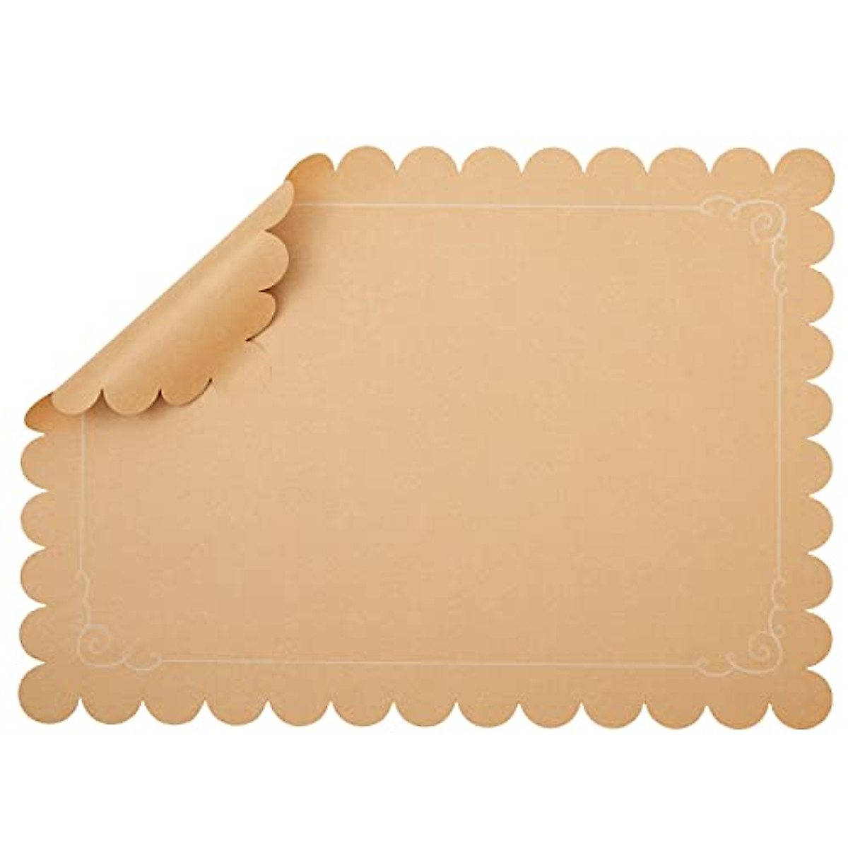 100 Pack Scalloped Kraft Paper Placemats for Dining Table, Wedding, Disposable (Brown, 10 x 14 in)