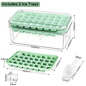 longzon Mini Ice Cube Tray with Lid and Bin, 60 pcs Ice Cube Trays for Freezer, Ice Cube Mold, Ice Molds Spill-Resistant Removable Lid & Ice Scoop, Ice Cube Tray Mold for Whiskey Cocktail, Tea, Coffee