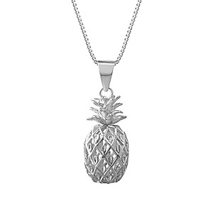 Sterling Silver Medium Pineapple Pendant Necklace, 16+2" Extender