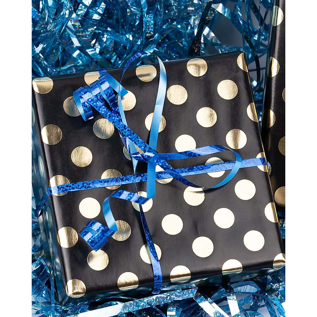 PartyWoo Blue Ribbon, 600 Yards Iridescent Crimped Curling Ribbon for Balloons, Wedding, Florist Flower (6 Rolls, 100 Yards/Roll)