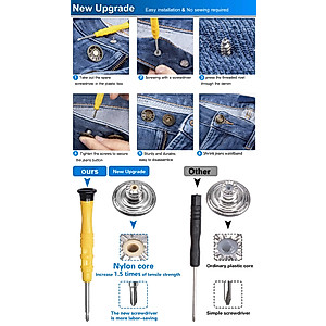 Jeans Button Replacement No Sew: YUANHANG 24 Sets Metal Buttons for Pants - Instant Adjustable Button - Tighten Waist Size by 1 Inch or Extend an Extra Inch - Contains A Removable Screwdriver