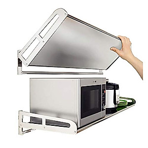 Foldable Stainless Steel Microwave Oven Wall Mount Shelf with 5 Hooks 304 Kitchen Commercial Shelf Rack Restaurant Bar Multifunctional Storage Shelf for Toaster Spice Stand