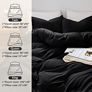 mafudoxi Twin Duvet Cover Set, Soft and Breathable Duvet Cover Twin Size, Duvet Cover Set with Zipper Closure & Corner Ties,1 Duvet Cover 68"x90" & 1 Pillow Cases, Black