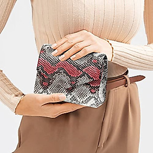 WJCD Snake Print Leather Clutch Purse with Crossbody Chain Strap (Red)