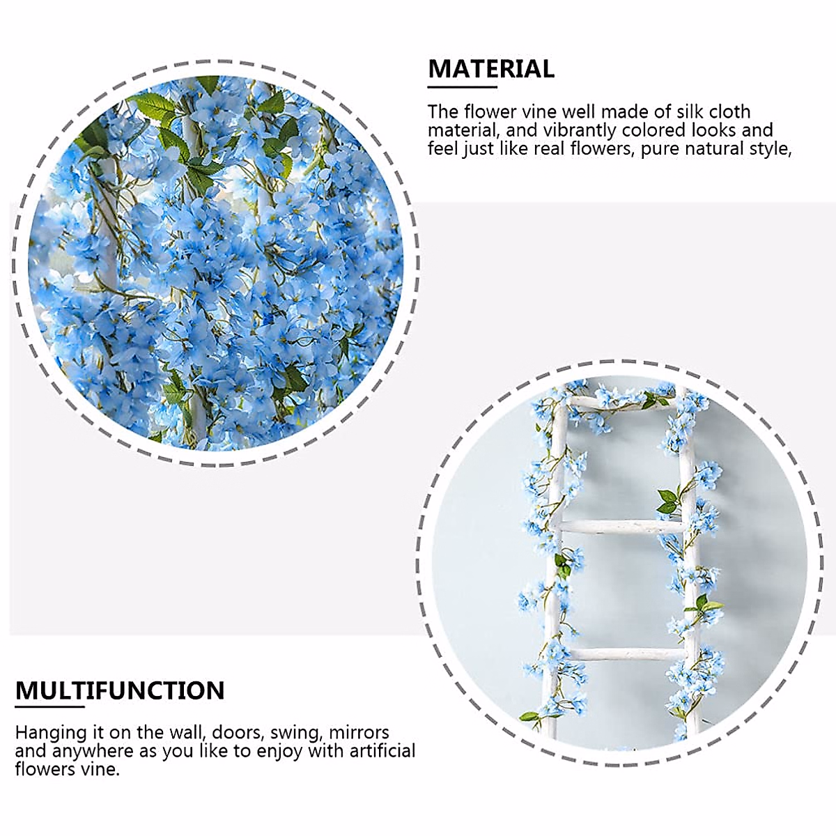 DOITOOL 2pcs Artificial Hydrangea Flower Vine Wisteria Vines Cattleya Flowers Plants for Wedding Party Home Garden Wall Decoration Sky- Blue