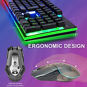 Gaming Wireless Keyboard and Mouse Combo Metal Surface Rechanrgeable Big Battery 2800mah Mechanical Feel LED Backlit Compatible with Xbox one PS5 Laptop Computer Gamer(2.4g)