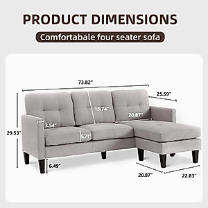 L-Shaped Sectional Modern Sofa - Convertible Sofa Sleeper Sofa Bed Couch Set with Reversible Chaise, Lounge Sofa Modular Cloud Sofa Couch for Living Room Apartment Small Space (Grey)