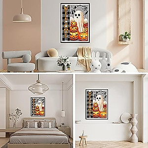 SENQAO Halloween Diamond Painting Kits for Adults, Ghost Full Round Drill Gem Art Kits, DIY 5D Diamond Painting Pumpkin Halloween Diamond Art Kits Picture for Home Wall Decor 30x40cm