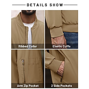 MAGCOMSEN Mens Bomber Jacket Fall Quilted Lining Lined Warm Jacket Full Zip Work Jackets Winter Casual Jacket Khaki XL