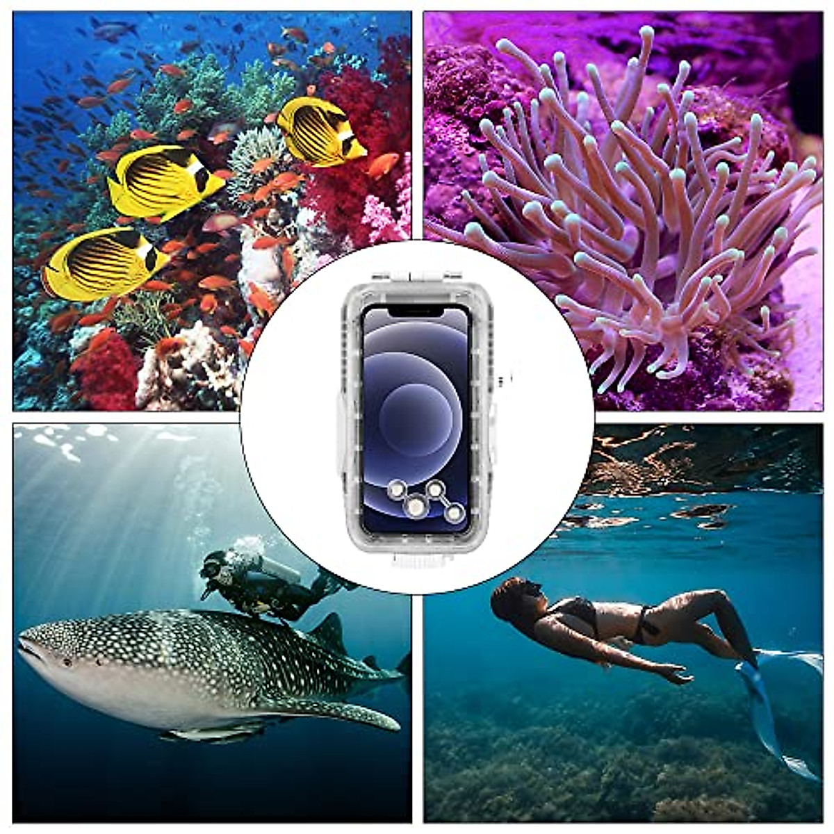 Andoer PU9113W Diving Waterproof Phone Case Dust-Proof Shock-Proof Phone Housing with Red Filter 1/4 Inch Screw Holes Replacement for iPhone 13/13 Pro/ 12/12 Pro Diving Surfing Swimming Surfing