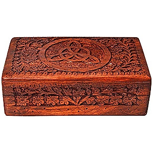 Ajuny Wooden Indian Handmade Carving Box Jewelry Storage Holder Perfect Gifts For Women 8x5x2.5 Inch