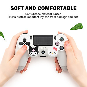 DLseego Cat & Evil Rabbit 4PCS Thumb Grips Caps for Xbox One PS5 PlayStation4 DualSense Switch Pro Wireless Controller Steam Deck, Soft Silicone Anti-Slip Button Cap Japanese Cartoon 3D Joystick Cover
