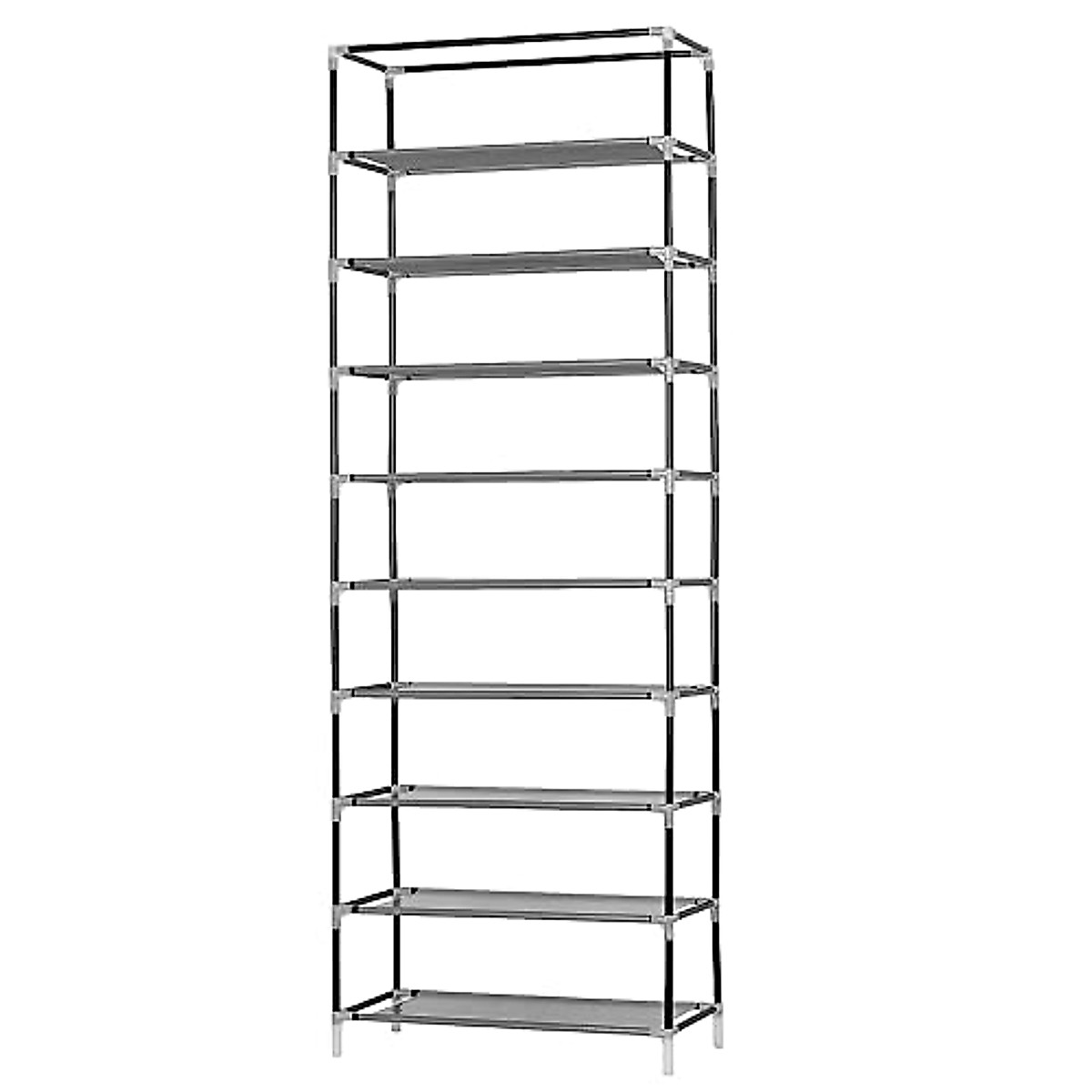 SoSo-BanTian1989 Grey 10 Tiers Metal Tube Frame Shoe Rack with Dustproof Cover, 27 Pairs Shoes Cabinet Closet Storage Organizer Tower Shelf