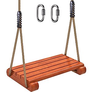 SELEWARE Wooden Swing Seat, Heavy Duty Wood Tree Swing for Adult Kids Playground Swing Sets for Backyard, Indoor Outdoor Flat Swing Seat (17.5 x 8.5 Inch) with Adjustable Rope