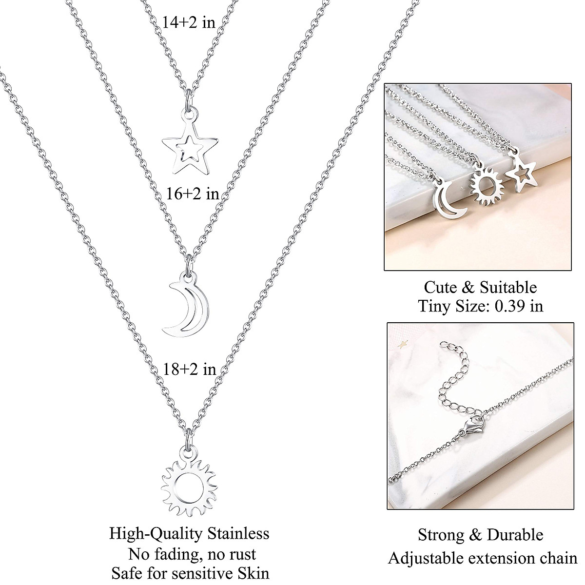 Friendship Necklace for 3 Trio Necklaces for Best Friends Matching Sun Moon Star Necklace Friendship Jewelry Gifts for 3 Women Teens Girls