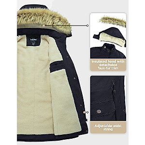 Soularge Women's Winter Plus Size Pure Cotton Coat with Detachable Hood(Navy,4X)