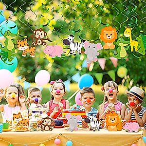 Blulu 30 Count Jungle Safari Animals Party Decorations Jungle Animals Hanging Swirl, Forest Theme Foil Swirls Ceiling for Safari Birthday Decorations Jungle Party Safari Baby Shower Decorations