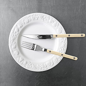 SABRE PARIS - 5-Piece Flatware Set - Bistrot Collection - Knife, Fork, Soup Spoon, Teaspoon & Dessert Fork - Stainless Steel & Nylon - Dishwasher Safe - Ivory - Brilliant Finish