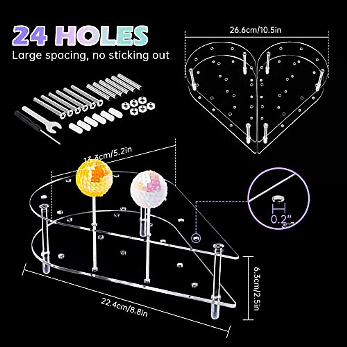 NiHome Cake Pop Stand Non Sticking Out, 24 Holes Acrylic Cake Pop Holder, Lollipop Cakepopsical Stand for Wedding Birthday Party Celebration, Heart Shaped