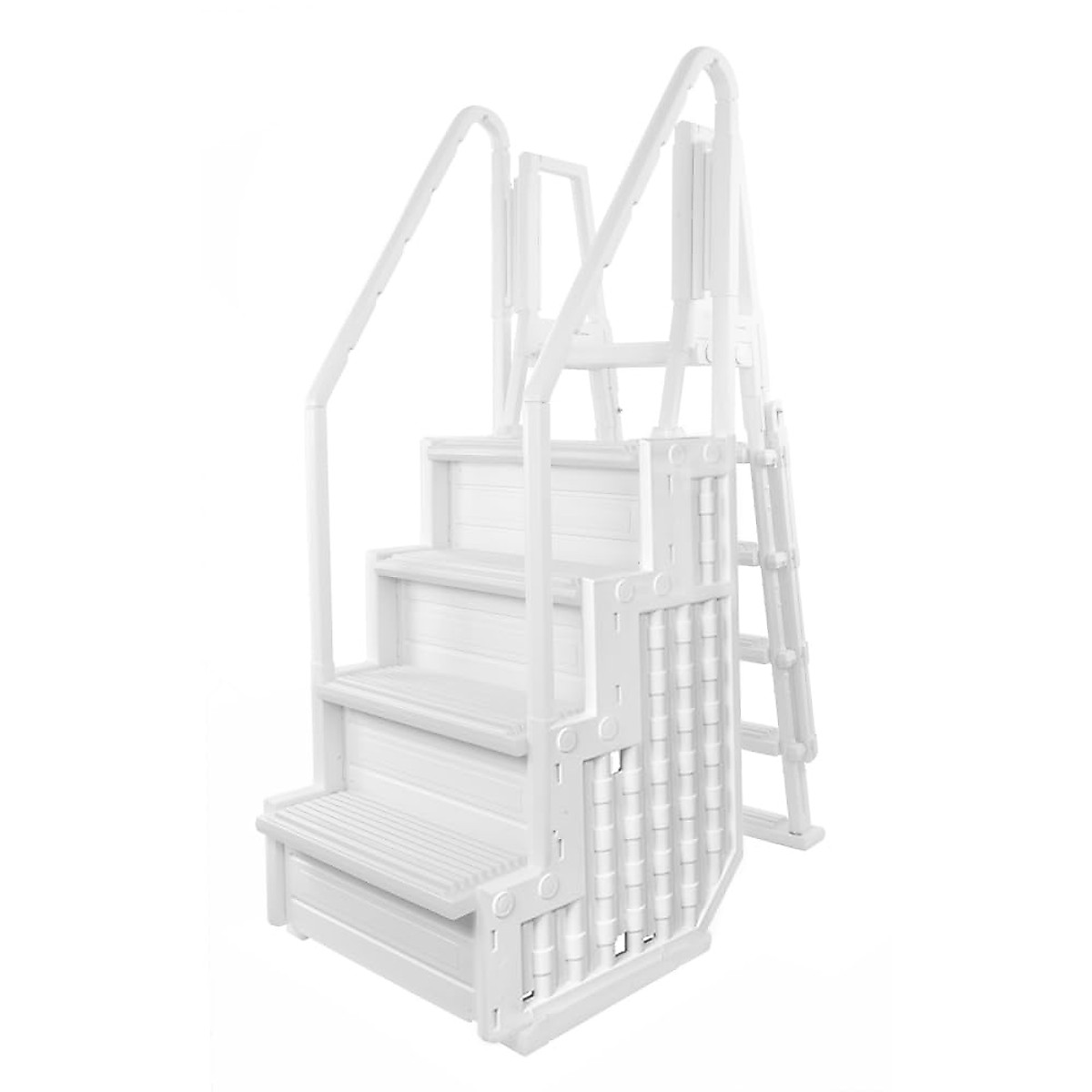 Aqua Select Everest in Pool Step and Outside Flip Up Ladder System | White | for Above Ground Swimming Pools | Wide Steps for Added Stability | Safety Stairs Capacity Up to 350 lbs