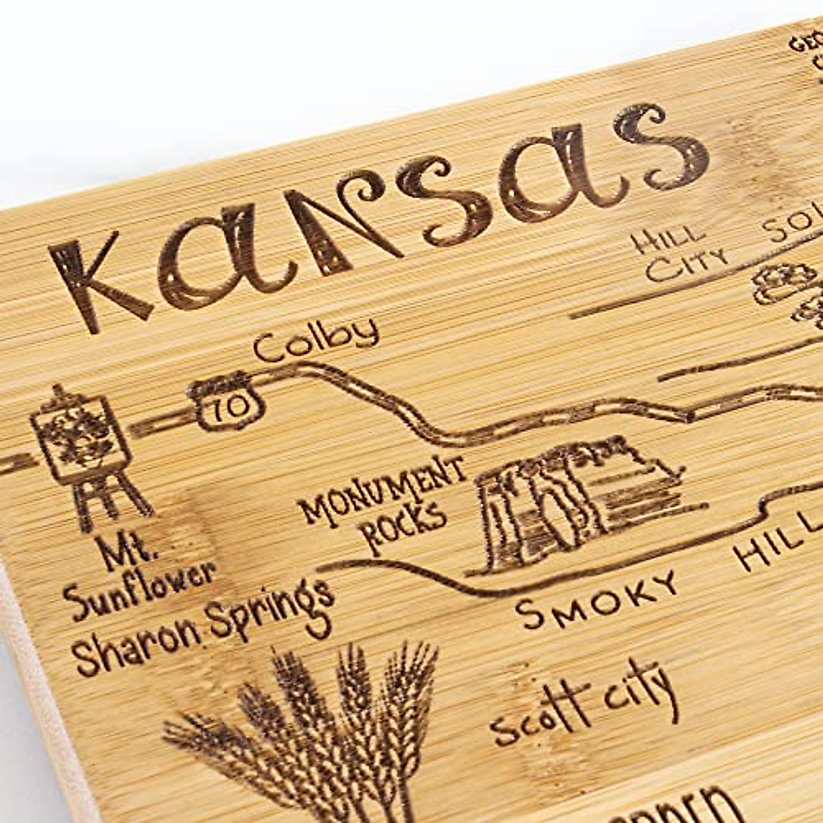 Totally Bamboo Destination Kansas State Shaped Serving and Cutting Board, Includes Hang Tie for Wall Display