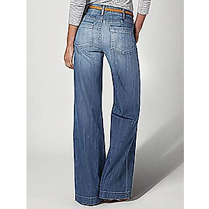 Flamingals Wide Leg Jeans for Women Stretch Mid Waist Baggy Jeans Boot Cut Jeans Denim Pants Without Belt Mid Blue XL