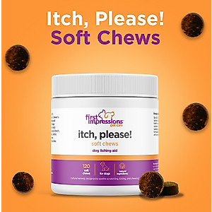 First Impressions Itch, Please! Dog Allergy Chews - Dog Allergy Relief - Stop Licking, Scratching and Chewing - Apple Cider Vinegar, Probiotics, Turmeric - Allergy Relief for Dogs Itching - 120 ct