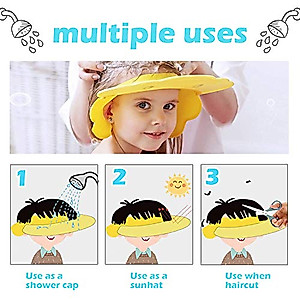 Hair Washing Hat Shower Bath Silicone Cap Soft Adjustable Visor Head Protector Shampoo Cap for Toddler, Baby, Kids, Children (Yellow)